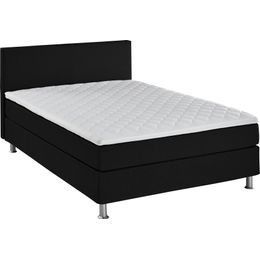 Boxbett "Edison", schwarz, B:140cm L:209cm, Bezug Bett: Strukturstoff (65% Polypropylen, 35% Polyester), ATLANTIC HOME COLLECTION, Komplettbetten, Boxspringbett, inkl. Bonnellfederkern-Matratze und Topper