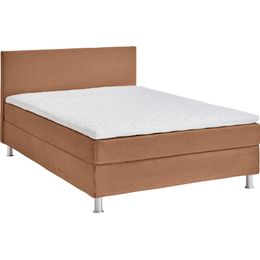 Boxbett "Edison", braun (caramel), B:120cm L:209cm, Bezug Bett: Cord (65% Polypropylen, 35% Polyester), ATLANTIC HOME COLLECTION, Komplettbetten, Boxspringbett, inkl. Bonnellfederkern-Matratze und Topper