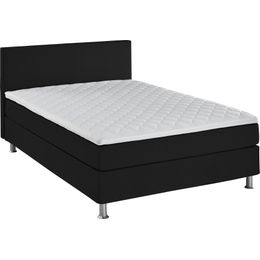 Boxbett "Edison", schwarz, B:120cm L:209cm, Bezug Bett: Strukturstoff (65% Polypropylen, 35% Polyester), ATLANTIC HOME COLLECTION, Komplettbetten, Boxspringbett, inkl. Bonnellfederkern-Matratze und Topper