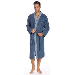 Herrenbademantel Egeria "Bruno, ideal für Sauna & Spa, Hotelbademantel, Morgenmantel" Gr. L, blau, L:125cm in Gr. L, Walkfrottee, Hausmäntel, Kimono mit Streifenbordüre, 100% Baumwolle