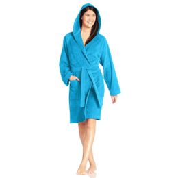 Unisex-Bademantel Vossen "Texas, ideal für Sauna & Spa, Hotelbademantel, Morgenmantel" Gr. L, blau (türkis), L:112cm in Gr. L, Webvelours, Hausmäntel, für Damen & Herren