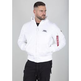 Bomberjacke Alpha Industries "MA-1 ZH Back Print", Herren, Gr. XXL, weiß (weiß, schwarz), Web, Obermaterial: 100% Nylon. Futter: 100% Nylon. Kapuze: 75% Baumwolle, 25% Polyester, bedruckt, slim fit, Rundhals, Rippbündchen, Jacken
