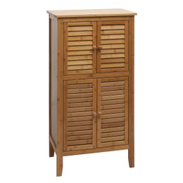 Mendler Badezimmerschrank HWC-B18, Regal Kommode, 4 T&uuml;ren Bambus 100x50x30cm ~ Variantenangebot 86669