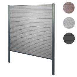 Mendler WPC-Sichtschutz Sarthe, Windschutz Zaun, Alu-Pfosten zum Einbetonieren ~ Variantenangebot 2x76243+3x76231+76234+76258