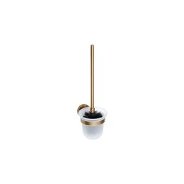Brillantbad BAMBER WC-B&uuml;rstengarnitur mit Glasbeh&auml;lter Messing Gold Kupfer matt 95x360x140 mm f&uuml;r Bad & WC >> zum Bohren oder Kleben*
