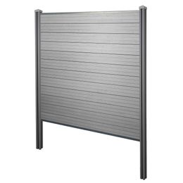 MCW WPC-Sichtschutz Savoie, Windschutz Zaun, WPC-Pfosten zum Einbetonieren ~ Basiselement, 195cm grau