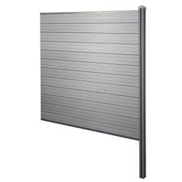 MCW WPC-Sichtschutz Savoie, Windschutz Zaun, WPC-Pfosten zum Einbetonieren ~ Erweiterungselement, 188cm grau