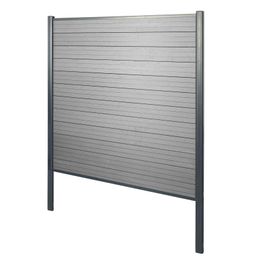 MCW WPC-Sichtschutz Savoie, Windschutz Zaun, Alu-Pfosten zum Einbetonieren ~ Basiselement, 190cm grau