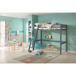 Lüttenhütt Kinderbett LÜTTENHÜTT "Alpi", grau, B:98cm H:175cm L:208cm, Betten, Kiefernholz, Inklusive Leiter und Lattenrost, Liegefläche 90x200 cm