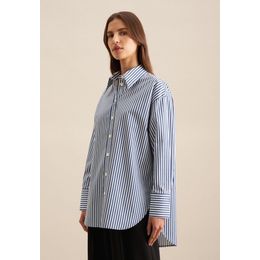 Longbluse Seidensticker "Schwarze Rose", Damen, Gr. M (38), blau (mittelblau), 100% Baumwolle, gestreift, oversize, ohne Ausschnitt, Langarm, Blusen, Langarm Kragen Streifen