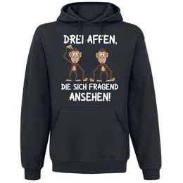 Tierisch Drei Affen, die sich fragend ansehen! Kapuzenpullover schwarz in XXL FOTL Classic Hoodie 62-208-0 - 5c Frontprint