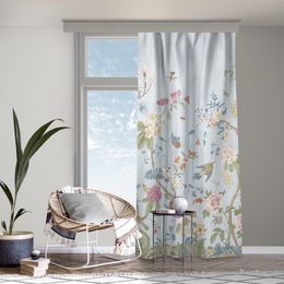 Vorhang Illustrierte Blumen Chinoiserie auf Hellblau