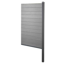 MCW WPC-Sichtschutz Savoie, Windschutz Zaun, WPC-Pfosten zum Einbetonieren ~ Erweiterungselement schmal, 98cm grau