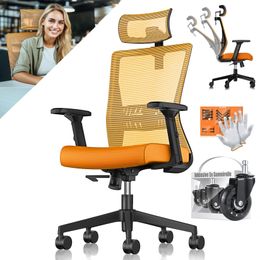 Kesser&reg; B&uuml;rostuhl mit verstellbaren Armlehnen Drehstuhl mit Lendenwirbelst&uuml;tze R&uuml;ckenschonend Schreibtischstuhl ergonomisch mit Kopfst&uuml;tze Office Chair Wippfunktion bis 125&deg; mit 5x Gummirollen