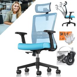 Kesser&reg; B&uuml;rostuhl mit verstellbaren Armlehnen Drehstuhl mit Lendenwirbelst&uuml;tze R&uuml;ckenschonend Schreibtischstuhl ergonomisch mit Kopfst&uuml;tze Office Chair Wippfunktion bis 125&deg; mit 5x Gummirollen
