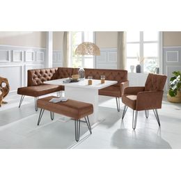 Eckbank exxpo - SOFA FASHION "Doppio, Chesterfield Optik, komfortabel und bequem, hohe Designfüße", braun (cognac), B:158cm H:90cm T:236cm, 100% Polyester, Sitzbänke, Frei im Raum stellbar