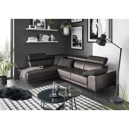 Ecksofa 3C CANDY "Greve modern und bequem, inkl. manueller Kopfteilverstellung, L-Form", braun, B:249cm H:79cm T:209cm, 100% Leder, Sofas, Ecksofa, wahlweise mit motorischem Sitzvorzug