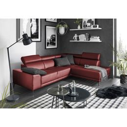 Ecksofa 3C CANDY "Greve modern und bequem, inkl. manueller Kopfteilverstellung, L-Form", rot, B:249cm H:79cm T:209cm, 100% Leder, Sofas, Ecksofa, wahlweise mit motorischem Sitzvorzug