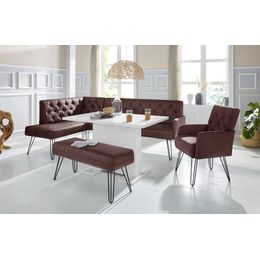 Eckbank exxpo - SOFA FASHION "Doppio, Chesterfield Optik, komfortabel und bequem, hohe Designfüße", braun (chocco), B:158cm H:90cm T:236cm, 100% Polyester, Sitzbänke, Frei im Raum stellbar