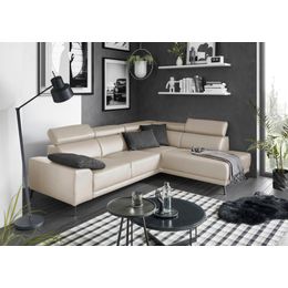 Ecksofa 3C CANDY "Greve modern und bequem, inkl. manueller Kopfteilverstellung, L-Form", wei&szlig;, B:249cm H:79cm T:209cm, 100% Leder, Sofas, Ecksofa, wahlweise mit motorischem Sitzvorzug