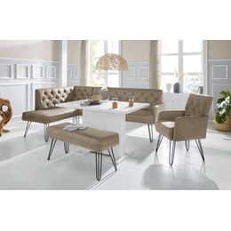 Eckbank exxpo - SOFA FASHION "Doppio, Chesterfield Optik, komfortabel und bequem, hohe Designfüße", braun (cappuccino), B:158cm H:90cm T:236cm, 100% Polyester, Sitzbänke, Frei im Raum stellbar