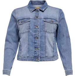 Jeansjacke Only CARMAKOMA "CARWESPA LS JACKET", Damen, Gr. 44, blau (light, blau, used), Denim/Jeans, Obermaterial: 79% Baumwolle, 20% Polyester, 1% Elasthan, used, casual, figurbetont kurz, Langarm 1-Knopf-Manschette, Jacken