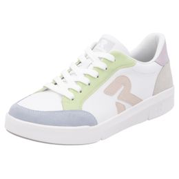 Plateausneaker RIEKER SPORT, Damen, Gr. 38, bunt (weiß, multi), Glattleder, Veloursleder, kontrastfarbene Details, Schuhe, Schnürschuh, Halbschuh, Freizeitschuh mit pastellfarbenen Akzenten