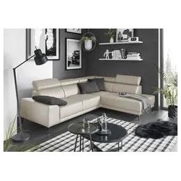 Ecksofa 3C Candy "Greve modern und bequem, inkl. manueller Kopfteilverstellung, L-Form", weiß, B:249cm H:79cm T:209cm, 100% Leder, Sofas, wahlweise mit motorischem Sitzvorzug