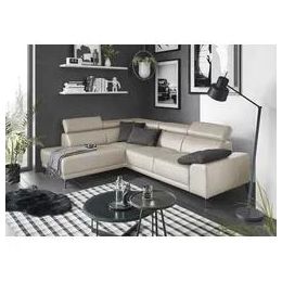 Ecksofa 3C Candy "Greve modern und bequem, inkl. manueller Kopfteilverstellung, L-Form", weiß, B:249cm H:79cm T:209cm, 100% Leder, Sofas, wahlweise mit motorischem Sitzvorzug