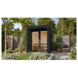 Saunahaus Karibu "Anja 1", grau (anthrazit), Bio-Ofen, externe Steuerung, 9 kW, Saunen