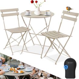 Kesser&reg; Bistroset 3-teilig Bistrotisch mit 2 klappbaren St&uuml;hle Set Balkonset Balkonm&ouml;bel Klapp-M&ouml;bel Gartenset Sitzgarnitur Gartengarnitur Gartenm&ouml;bel Sitzgruppe Metall Bistro Gartentisch inkl. Abdeckung