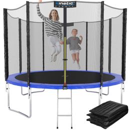 KINETIC SPORTS Trampolin Outdoor 'Salto Plus' &Oslash; 183/244/305/366/400/430/490 cm - Komplett-Set f&uuml;r Kinder, USA Sprungtuch, Netz, Randpolster, Leiter - bis zu 160kg Blau-2 &Oslash; 305 cm &Oslash; 305 cm, Blau-2