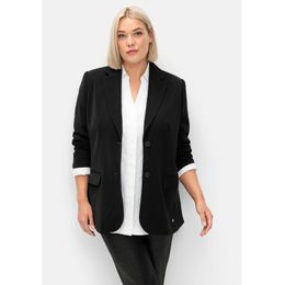 Longblazer sheego "Große Größen", Damen, Gr. 44, schwarz, Obermaterial: 100% Polyester;Futter: 100% Polyester, unifarben, klassisch, figurbetont lang, Langarm, Blazer, in taillierter Form, mit Schlitz hinten