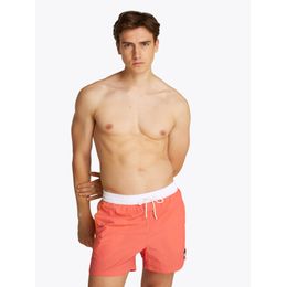 Badeshorts "MEDIUM DRAWSTRING", Herren, Gr. L (52), N-Gr, pink poppy, Polyamid, Tommy Hilfiger Swimwear, unifarben, casual, Badehosen, mit Logo-Patch, mit kontrastfarbenem Bund