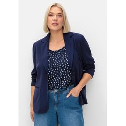 Kurzblazer sheego "Große Größen", Damen, Gr. 50, blau (tiefblau), Obermaterial: 100% Polyester;Futter: 100% Polyester, unifarben, klassisch, figurbetont kurz, Langarm, Blazer, in taillierter Form