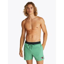 Badeshorts "MEDIUM DRAWSTRING", Herren, Gr. L (52), N-Gr, fort grün, Polyamid, Tommy Hilfiger Swimwear, unifarben, casual, Badehosen, mit Logo-Patch, mit kontrastfarbenem Bund