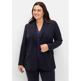 Longblazer sheego "Große Größen", Damen, Gr. 44, blau (tiefblau), Obermaterial: 100% Polyester;Futter: 100% Polyester, unifarben, klassisch, figurbetont lang, Langarm, Blazer, in taillierter Form, mit Schlitz hinten