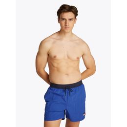 Badeshorts "MEDIUM DRAWSTRING", Herren, Gr. L (52), N-Gr, blau (wedge blau), Polyamid, Tommy Hilfiger Swimwear, unifarben, casual, Badehosen, mit Logo-Patch, mit kontrastfarbenem Bund