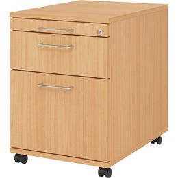eurokraft pro Rollcontainer, 1 Utensilienschub, 1 Materialschub, 1 Hängeregistratur, Tiefe 580 mm, Dekor Buche