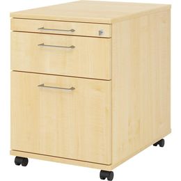 eurokraft pro Rollcontainer, 1 Utensilienschub, 1 Materialschub, 1 Hängeregistratur, Tiefe 580 mm, Dekor Ahorn