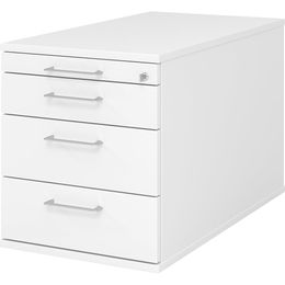 eurokraft pro Rollcontainer, 1 Utensilienschub, 3 Materialschübe, Tiefe 800 mm, weiß