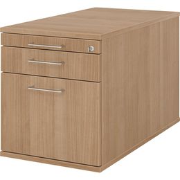eurokraft pro Rollcontainer, 1 Utensilienschub, 1 Materialschub, 1 Hängeregistratur, Tiefe 800 mm, Dekor Nussbaum