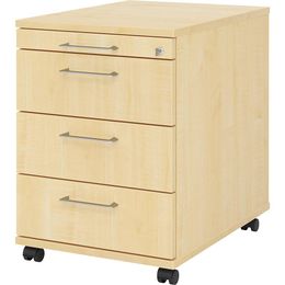 eurokraft pro Rollcontainer, 1 Utensilienschub, 3 Materialschübe, Tiefe 580 mm, Dekor Ahorn