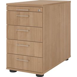 eurokraft pro Standcontainer, 1 Utensilienschub, 4 Materialschübe, Dekor Nussbaum
