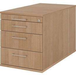eurokraft pro Rollcontainer, 1 Utensilienschub, 3 Materialschübe, Tiefe 800 mm, Dekor Nussbaum