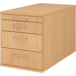 eurokraft pro Rollcontainer, 1 Utensilienschub, 3 Materialschübe, Tiefe 800 mm, Dekor Buche