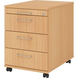 eurokraft pro Rollcontainer, 1 Utensilienschub, 3 Materialschübe, Tiefe 580 mm, Dekor Buche