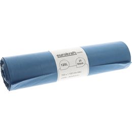 eurokraft basic Abfallsäcke, 100% PCR LDPE, 120 l, 37 µm, BxH 700 x 1100 mm, VE 250 Stk, blau