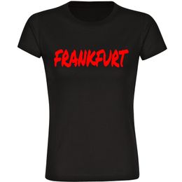 multifanshop Damen T-Shirt - Frankfurt - Textmarker - Druck rot - Frauen