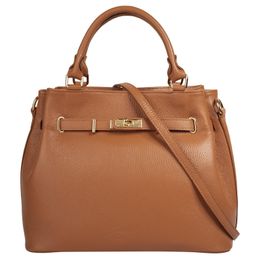 Henkeltasche Samantha Look, Damen, Gr. B/H/T: 34cm x 27cm x 17cm onesize, braun (cognac), Leder, unifarben, leicht glänzend, Taschen, echt Leder, Made in Italy, geräumige Henkeltasche mit Smartphonefach